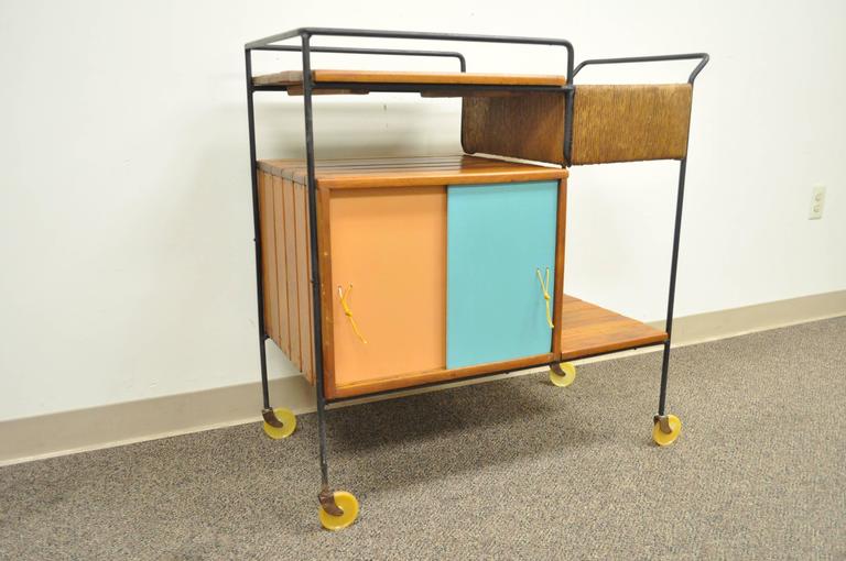 Vintage Arthur Umanoff Mid-Century Modern Tiki Bar Cart in Wrought Iron ...