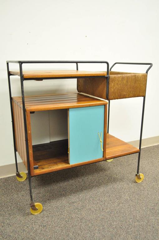 Vintage Arthur Umanoff Mid-Century Modern Tiki Bar Cart in Wrought Iron ...