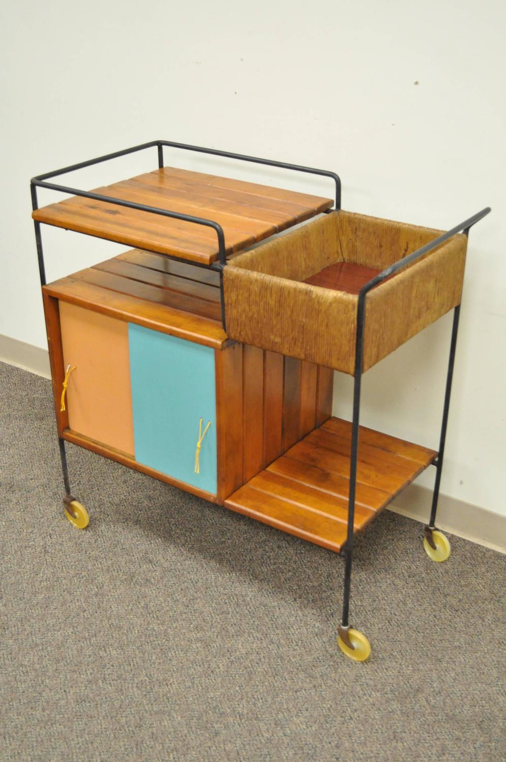Vintage Arthur Umanoff Mid-Century Modern Tiki Bar Cart in Wrought Iron ...