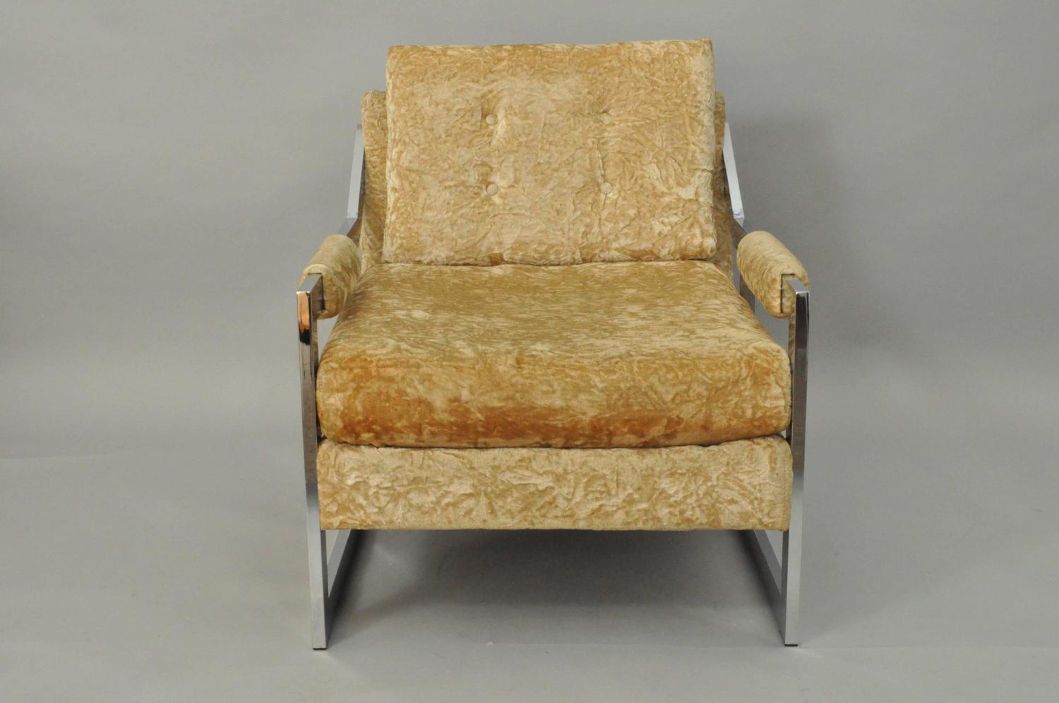 Mid-Century Modern Carsons Chrome Flat Bar Club Lounge Chair after Milo ...