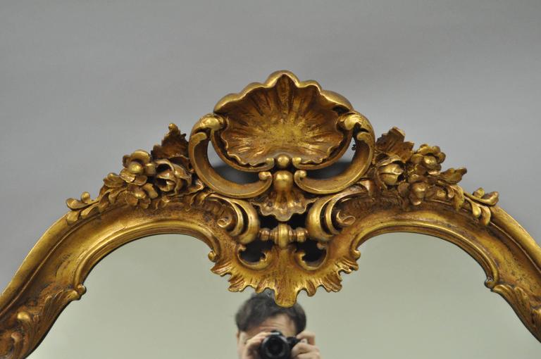 Large French Rococo Louis XV Style Shell and Floral Carved 65" Gold ...