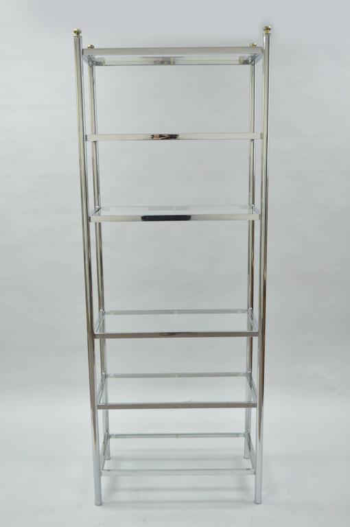 Mid-Century Modern Polished Chrome, Brass and Glass Six Shelf Étagère ...