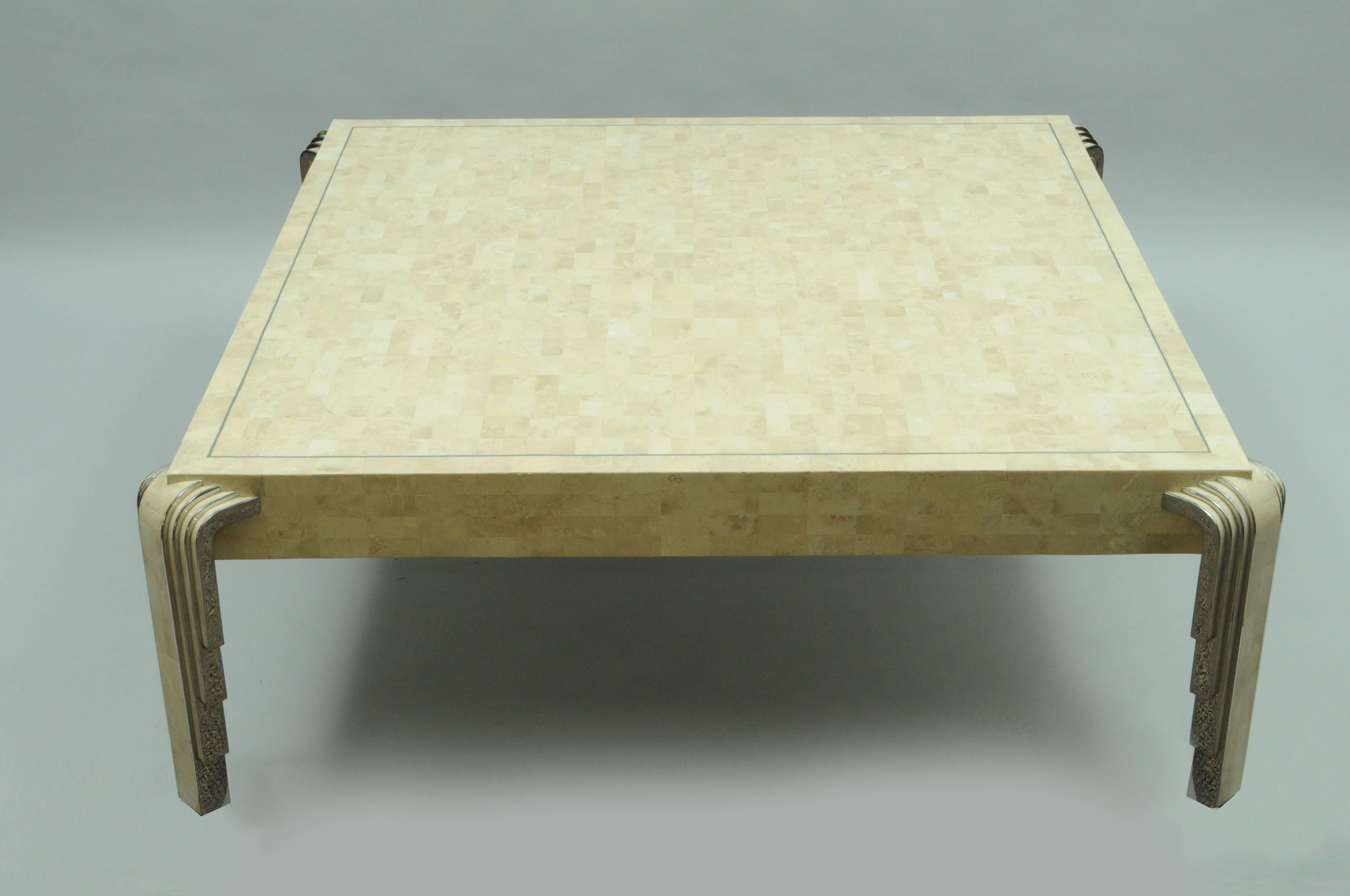 Oggetti Tessellated Stone and Chrome Square Coffee Table Modern Art ...