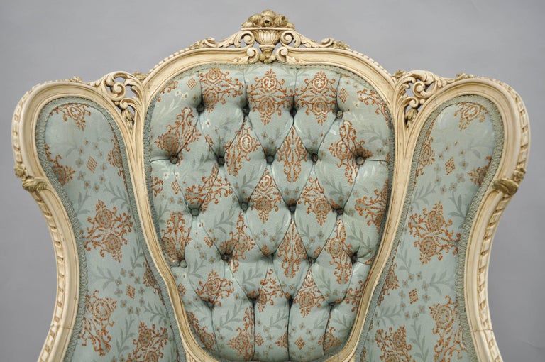 French Louis XV Provincial Style Bergere Chair Wingback Armchair Cream ...
