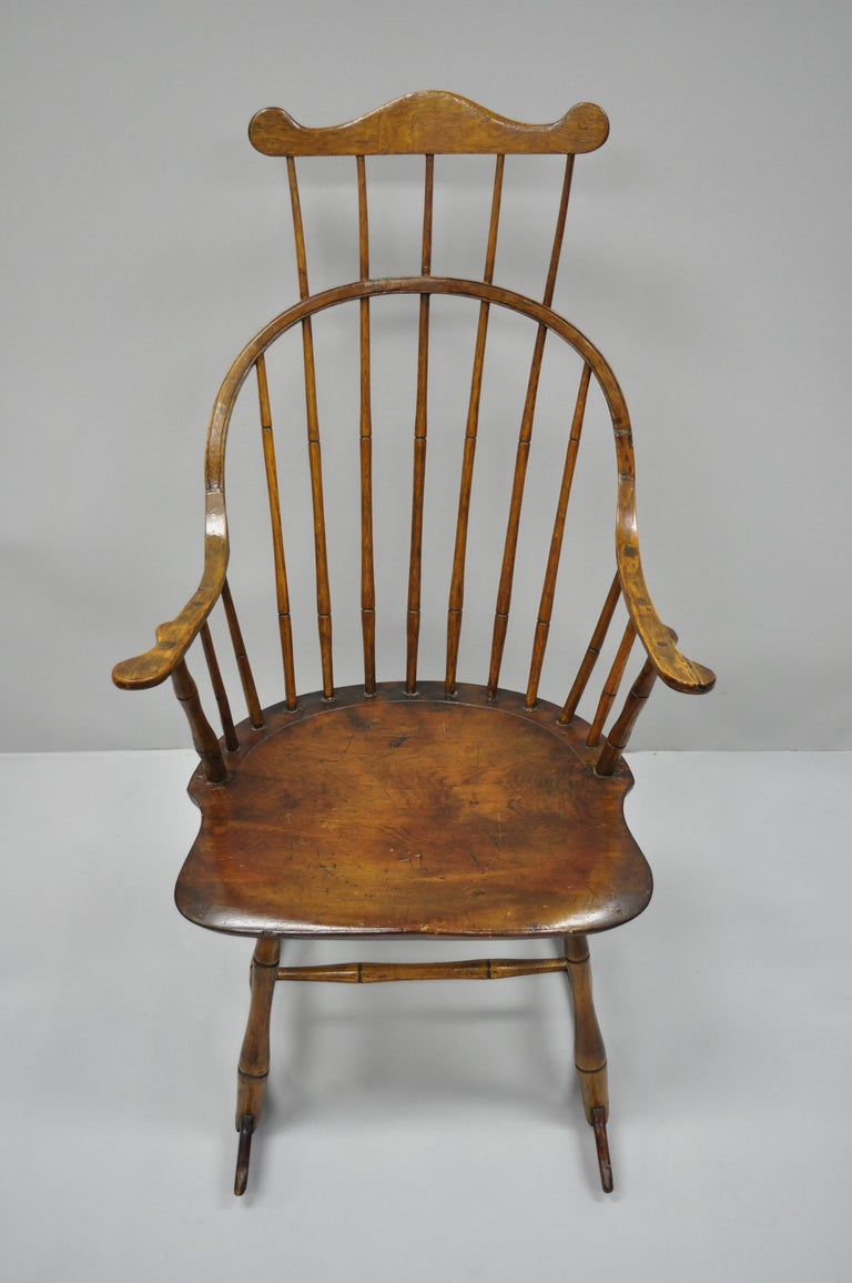 Antique Bow Back Windsor Oak and Pine Wood Rocking Chair Colonial ...