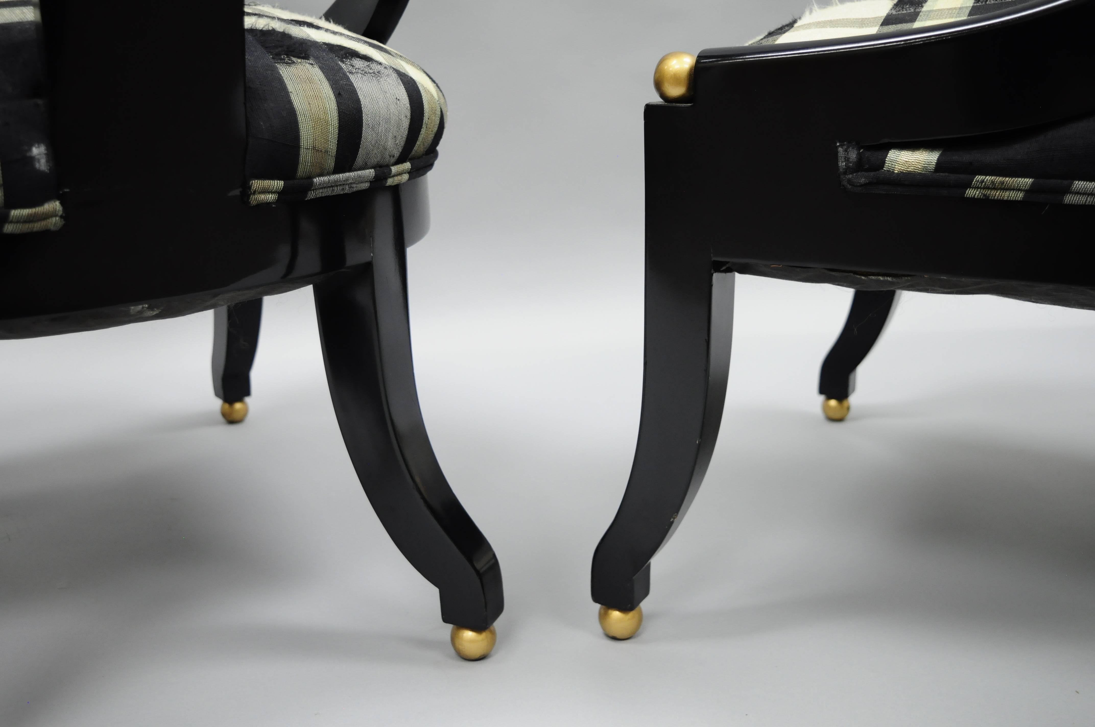 Pair of Michael Taylor for Baker Black Lacquer and Gold Spoon Back ...