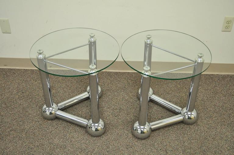 Pair Mid Century Modern Chrome Ball Orb Atomic Era Round Glass Side End ...