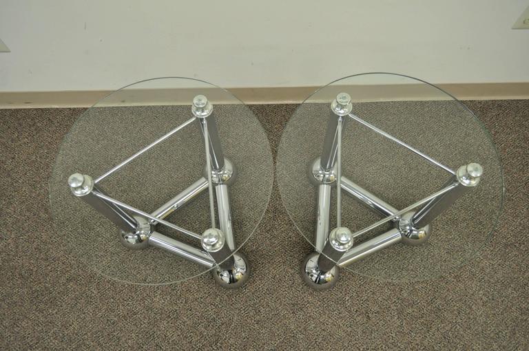 Pair Mid Century Modern Chrome Ball Orb Atomic Era Round Glass Side End ...