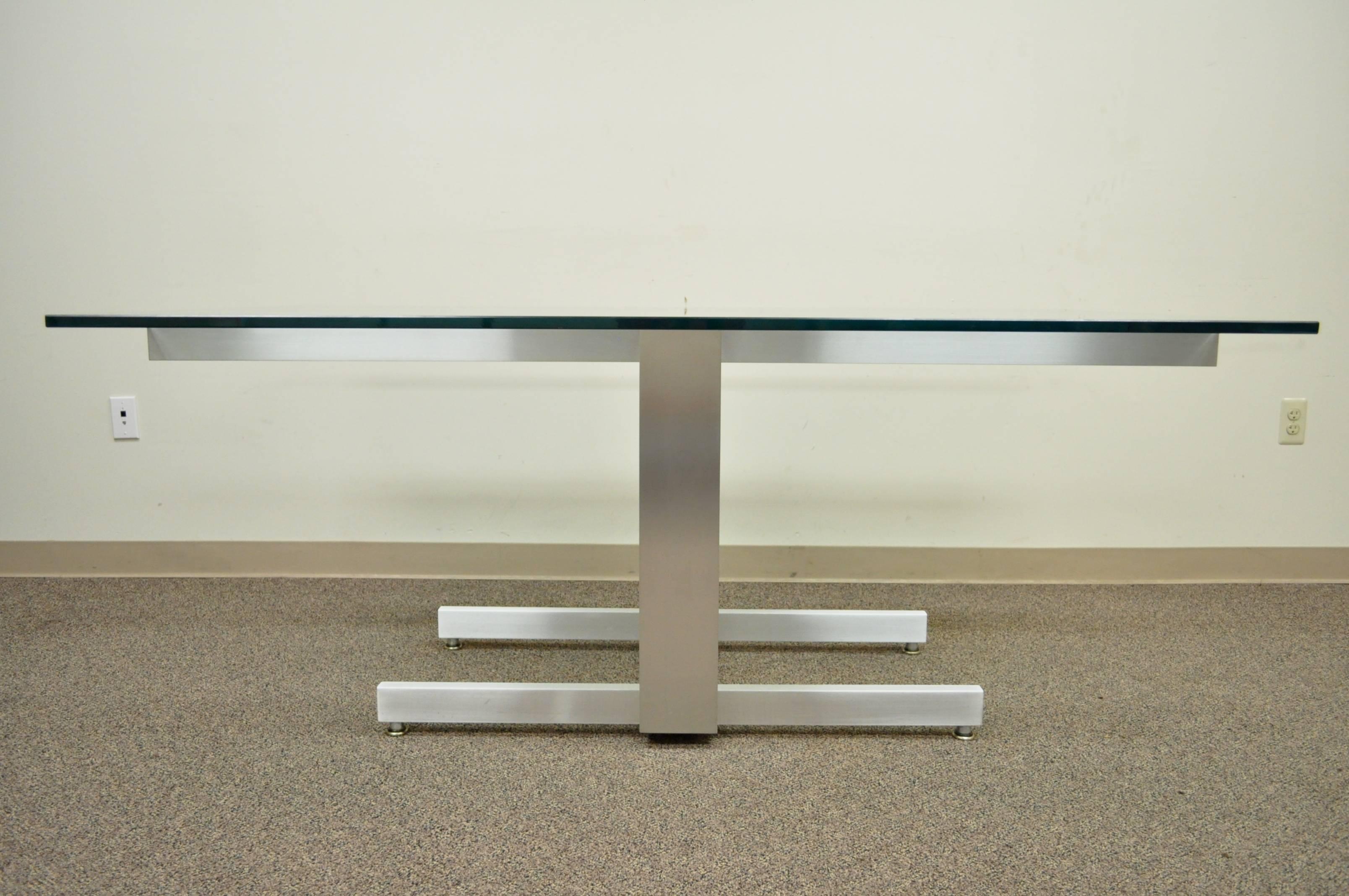 Vladimir Kagan Brushed Aluminum and Glass Cubist Extension Dining ...