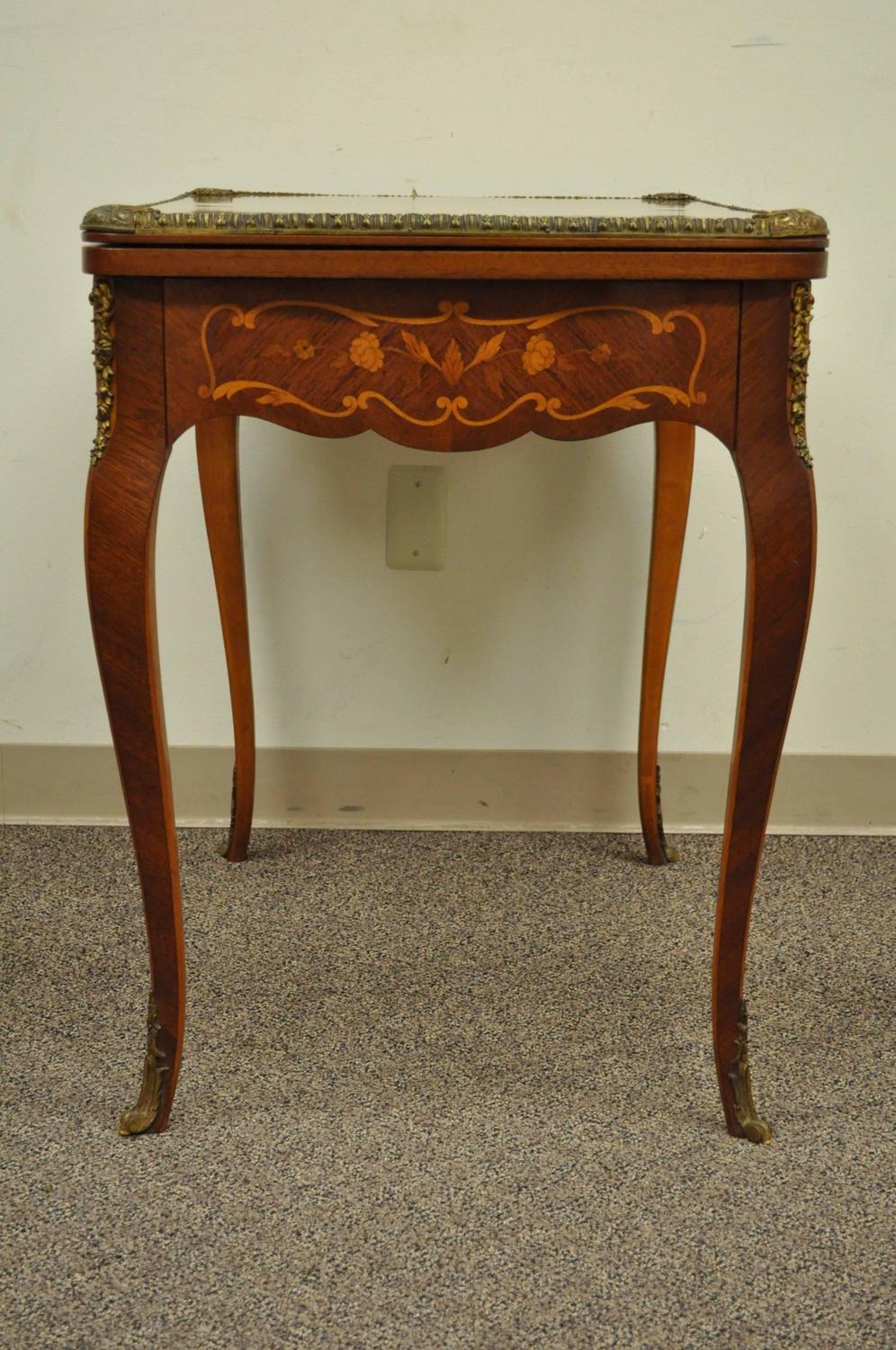 French Louis XV Style Marquetry Inlaid Bronze Flip Top Game or Card ...