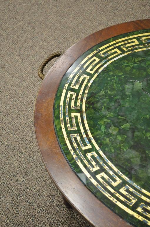 Vintage Greek Key Reverse Decorated Glass and Mahogany Coffee Table For ...