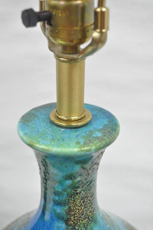 Pair of Mid Century Italian Modern Blue Glazed Ceramic Pottery Table ...