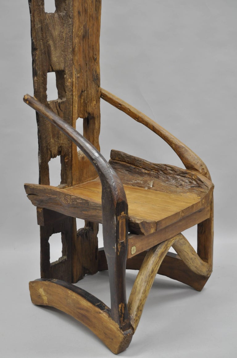 High Back Sculptural Root Burl Wood Tree Log Free Form Lounge Chair ...