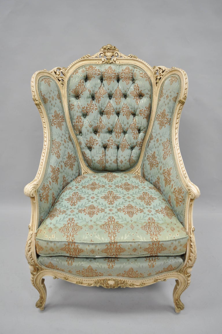 French Louis XV Provincial Style Bergere Chair Wingback Armchair Cream ...