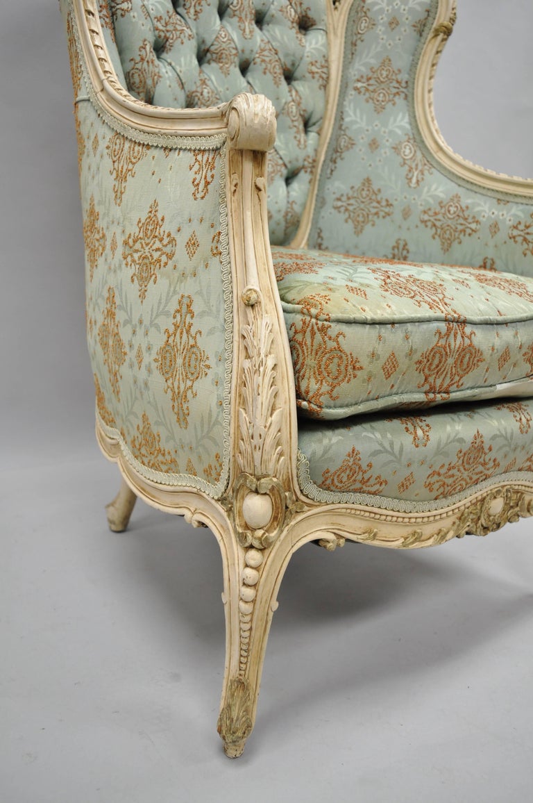 French Louis XV Provincial Style Bergere Chair Wingback Armchair Cream ...