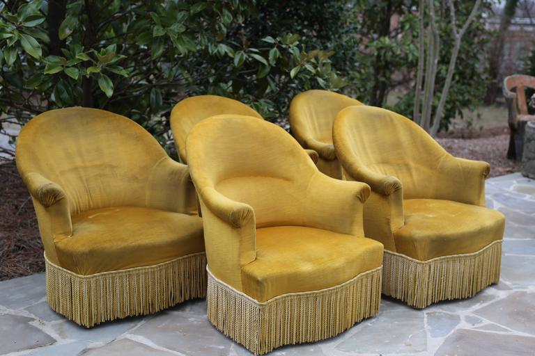 Antique French Chartreuse Velvet Salon Chairs For Sale at 1stDibs