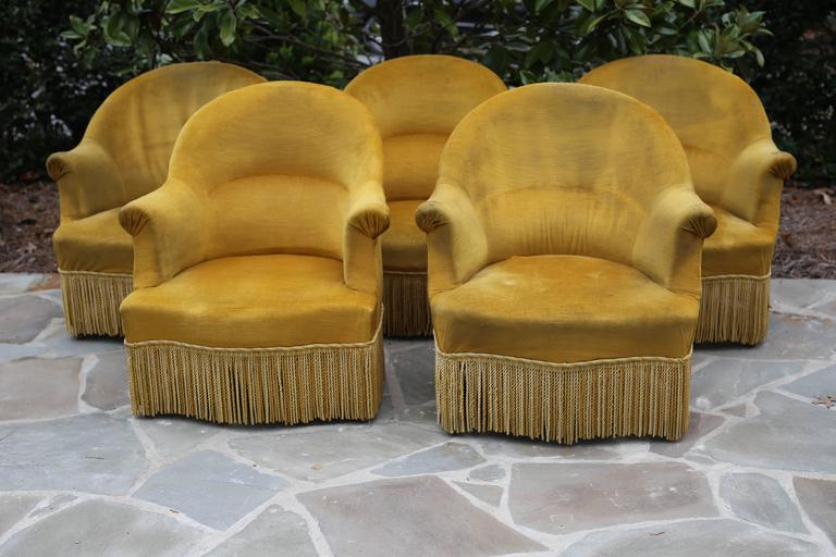 Antique French Chartreuse Velvet Salon Chairs For Sale at 1stDibs
