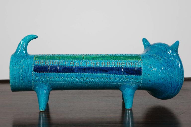"Rimini Blue" Bitossi Ceramic Cat at 1stDibs