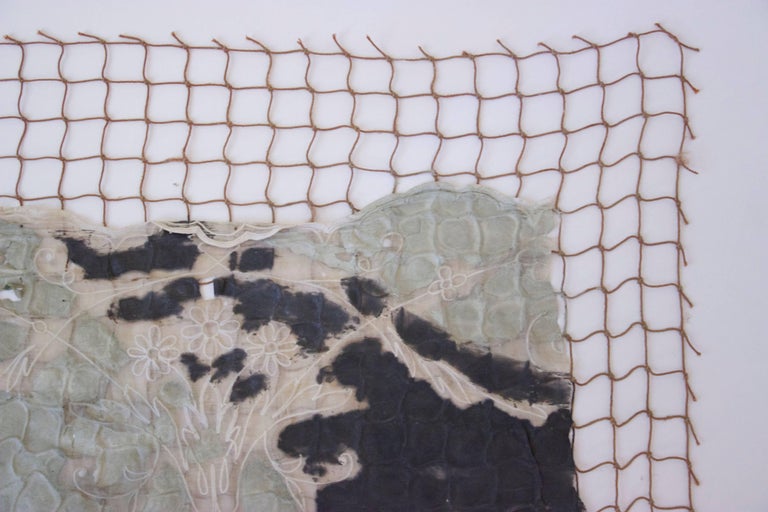 Claude Viallat, Painted Filet, Technic Mixte, circa 1980, France For Sale at 1stDibs