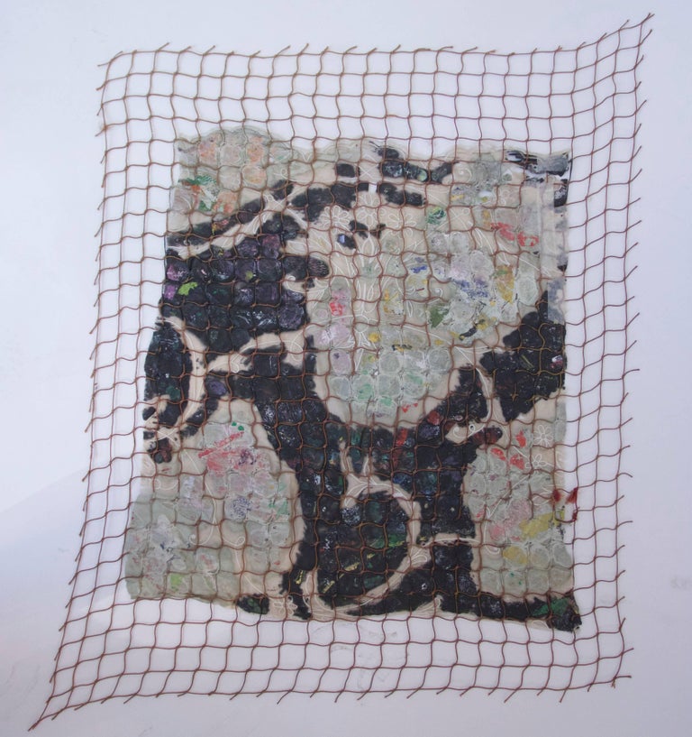 Claude Viallat, Painted Filet, Technic Mixte, circa 1980, France For Sale at 1stDibs