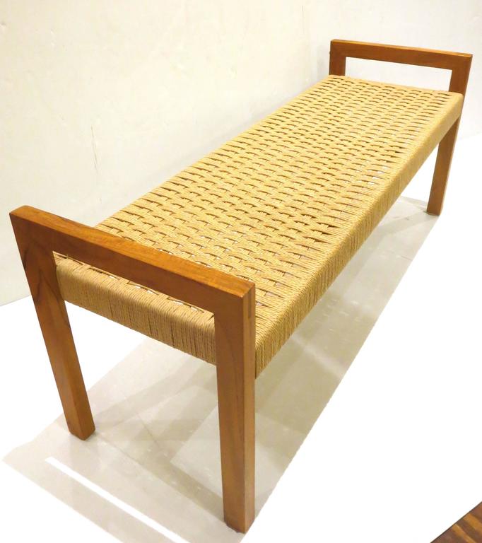 Danish Modern Solid Teak Frame with Rope Seat Large Bench at 1stDibs