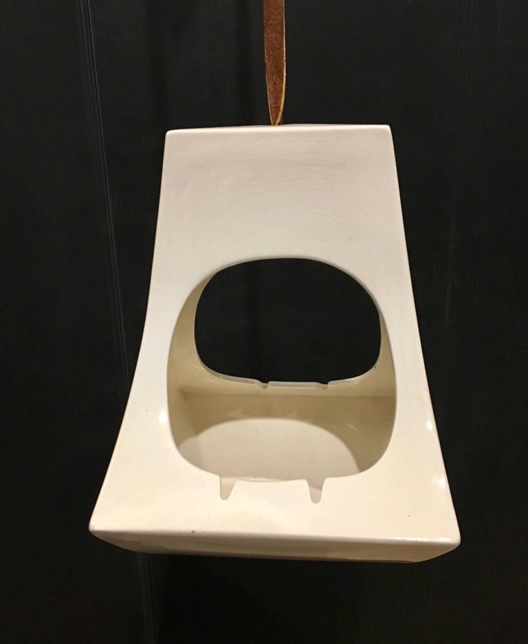 1960s Crackle Pottery Hanging Ashtray with Leather Strap at 1stDibs ...