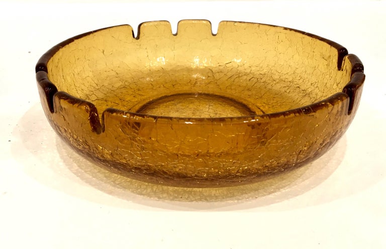 1960s Extra Large Amber Crackle Glass Ashtray by Blenko at 1stDibs