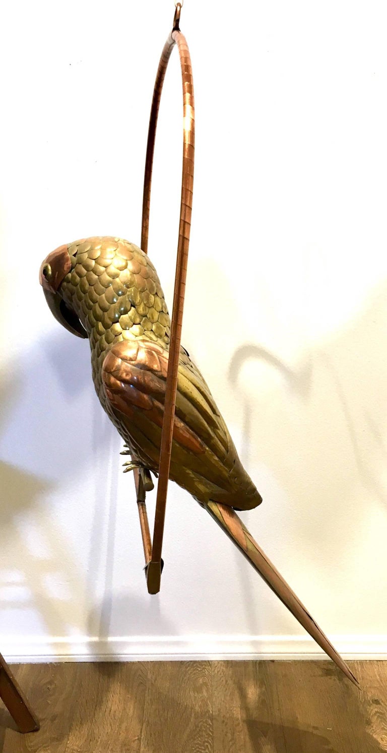 Extra Large Hanging Perched Parrot by Sergio Bustamante in Brass and ...