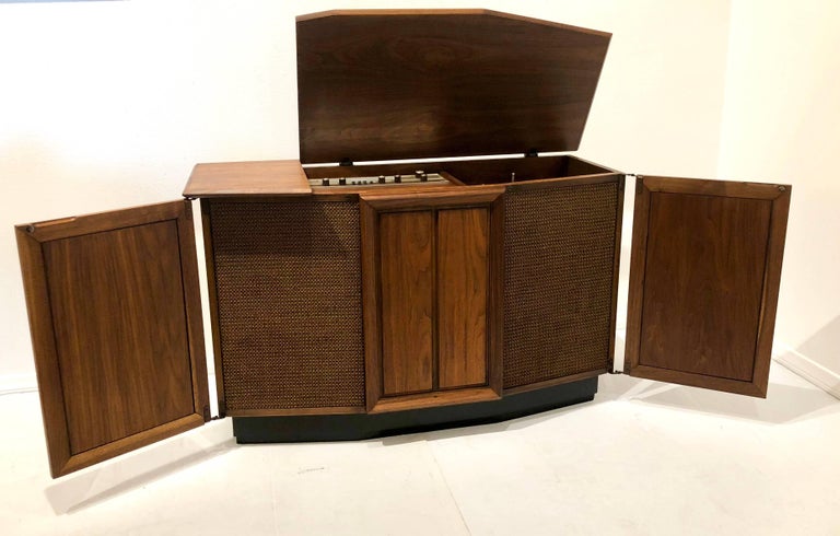 Striking Small American Midcentury Walnut Console Stereo Cabinet by The ...