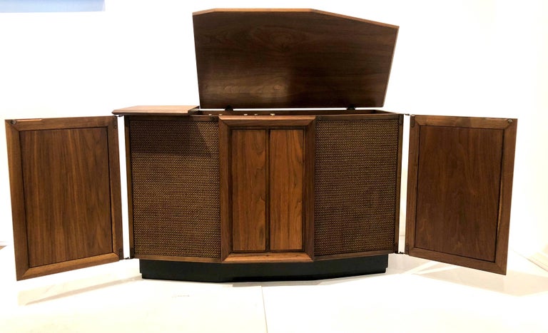 Striking Small American Midcentury Walnut Console Stereo Cabinet by The ...