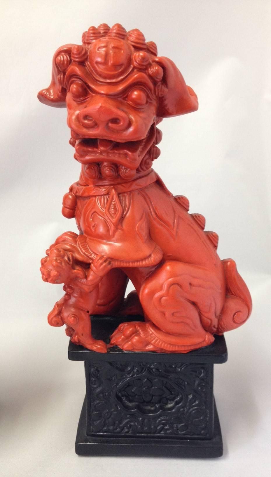 Pair of ABCO Vintage Red Foo Dogs/Lions at 1stDibs
