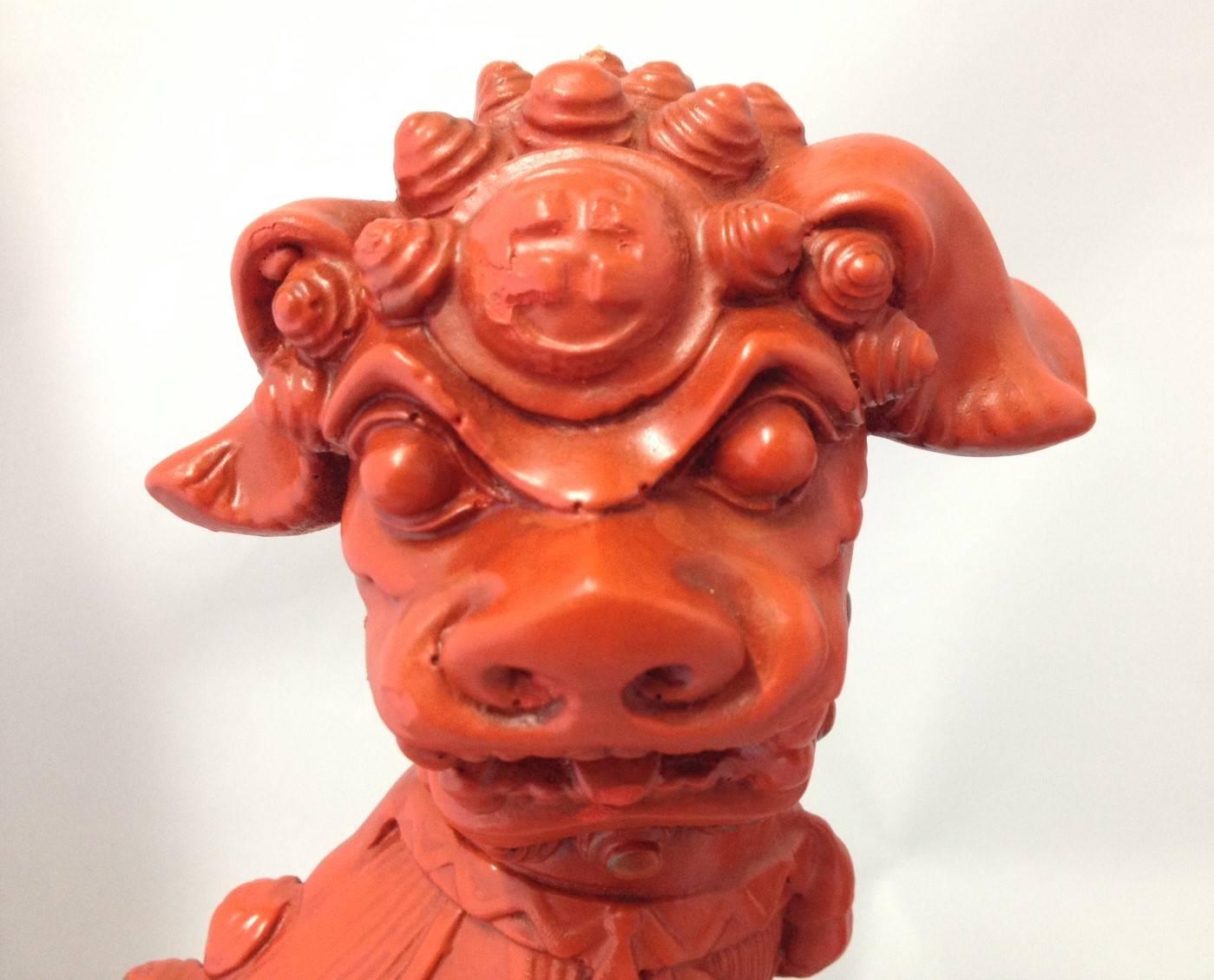 Pair of ABCO Vintage Red Foo Dogs/Lions at 1stDibs