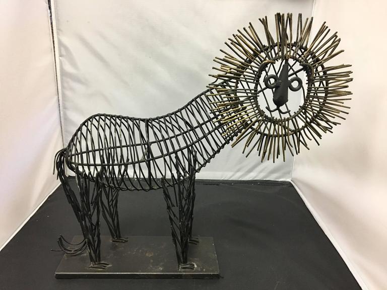 Whimsical Metal Wire Lion Sculpture Unsigned in the Style of C. Jere at ...