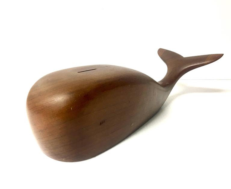 American Mid-Century Modern Hand-Carved Walnut Whale Bank / Sculpture ...