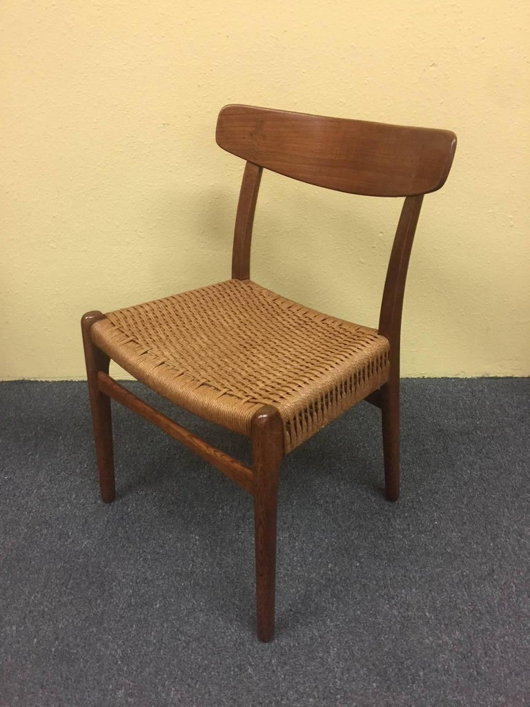 Set of Four Teak/Oak Dining Chairs with Rope Seats, Hans Wegner for ...