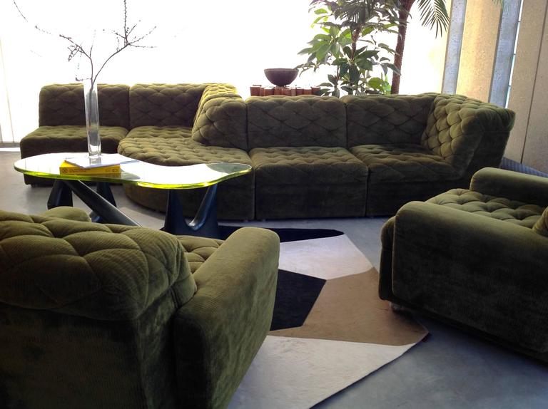 Modular Sofa with Snake Pattern in Beautiful Grass Green Velvet, Top ...