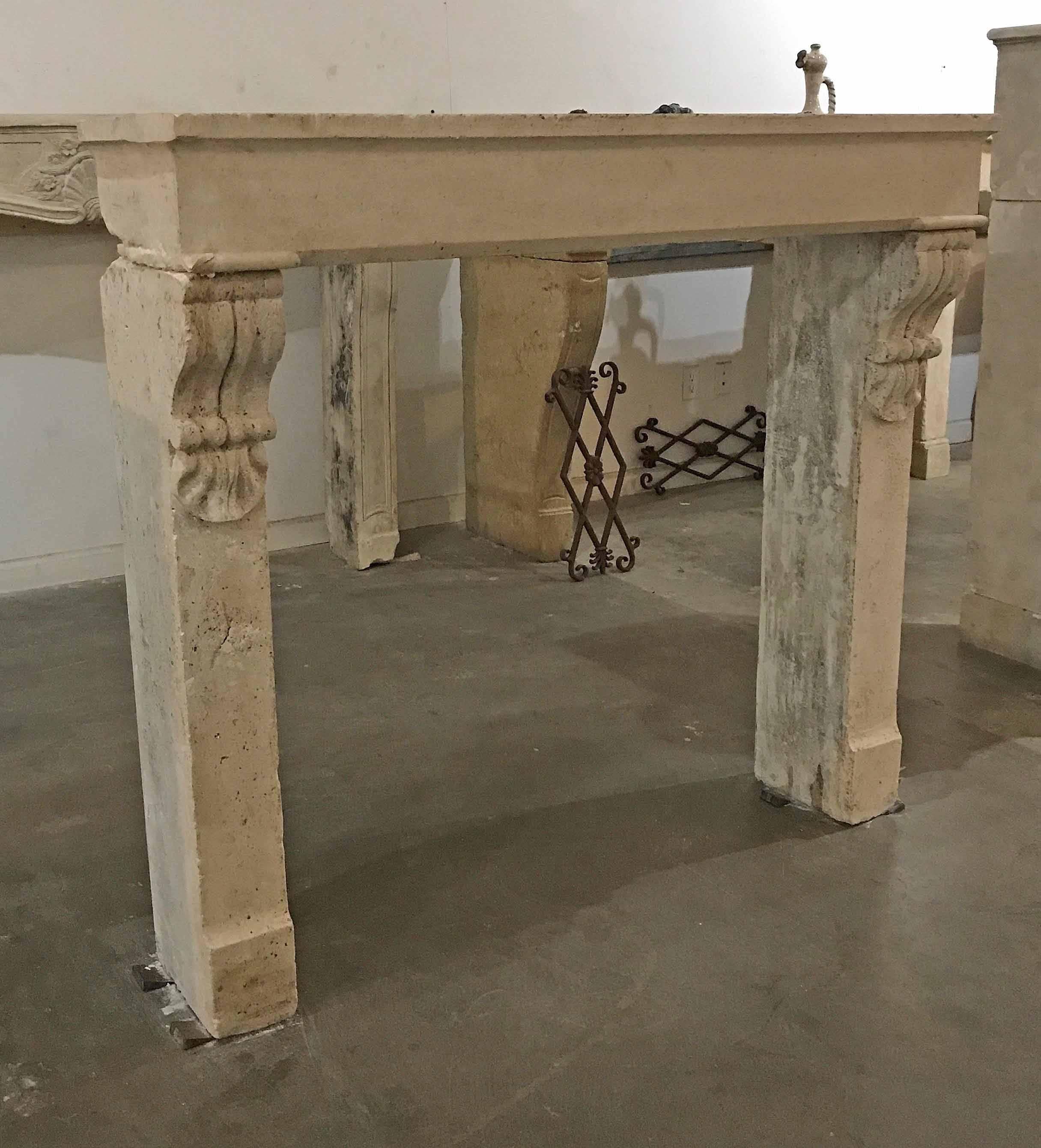 Antique Limestone Mantel with Carved Corbels, circa 1800 at 1stDibs