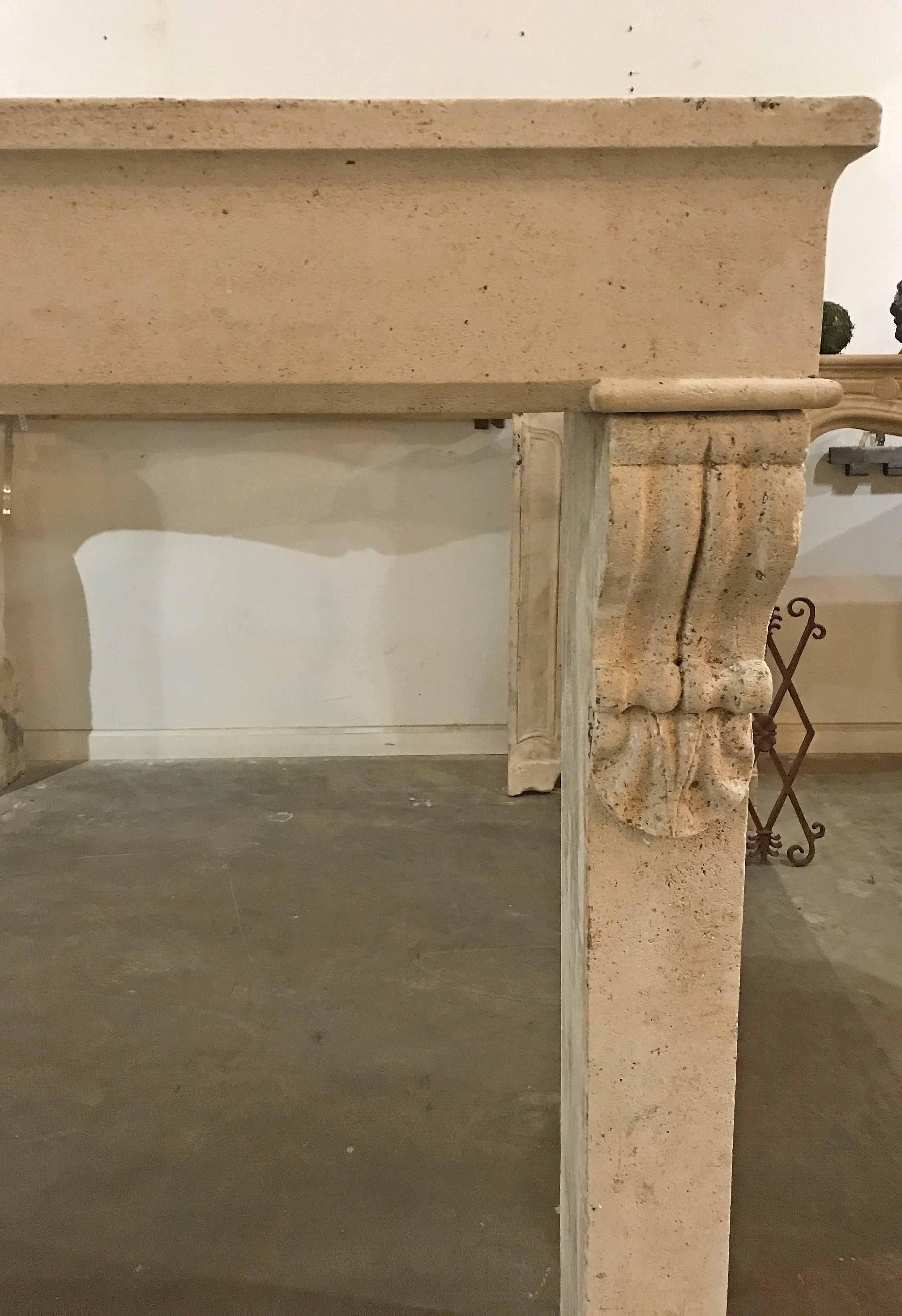 Antique Limestone Mantel with Carved Corbels, circa 1800 at 1stDibs