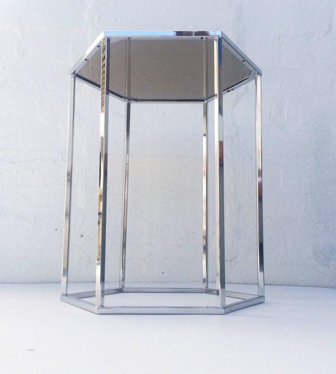 Polished Chrome and Smoked Glass Hexagon Side Table by Milo Baughman at ...