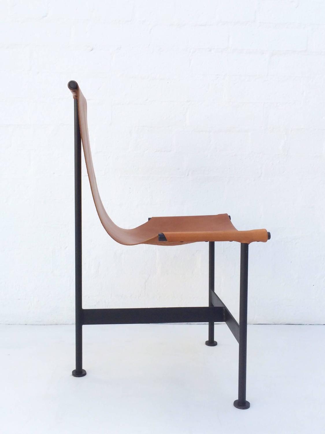 Set of Six 1940s Leather and Iron Sling Dining Chairs at 1stdibs