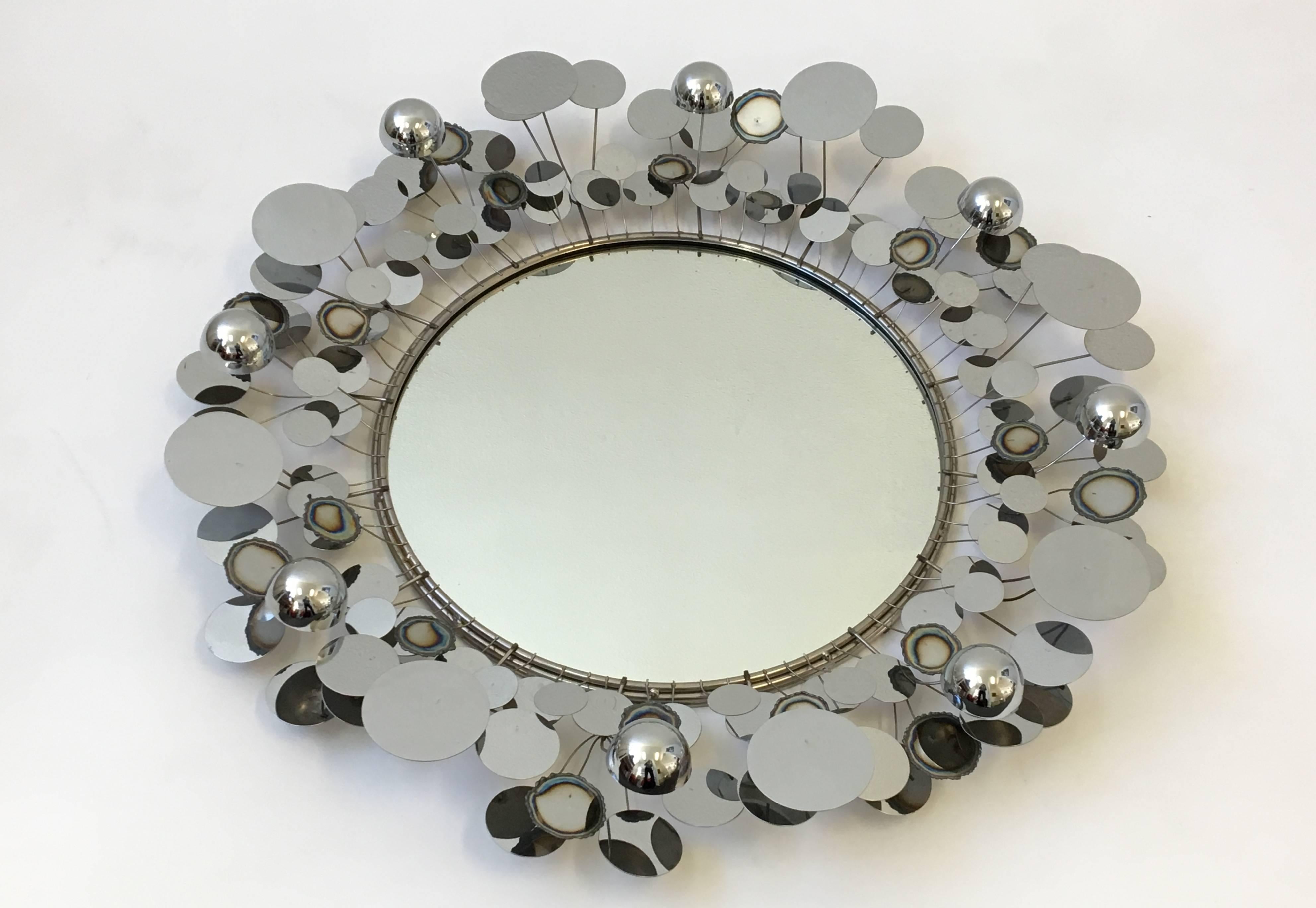1976 Chrome Raindrops Mirror by Curtis Jeré at 1stDibs