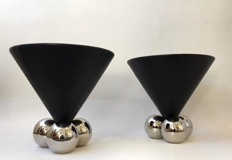 Pair of Leather and Polished Stainless Steel Bocci Side Tables by ...