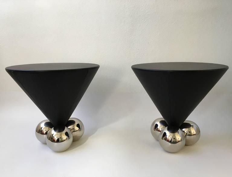 Pair of Leather and Polished Stainless Steel Bocci Side Tables by ...