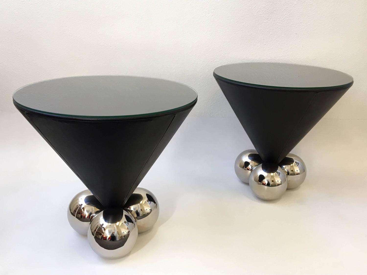 Pair of Leather and Polished Stainless Steel Bocci Side Tables by ...