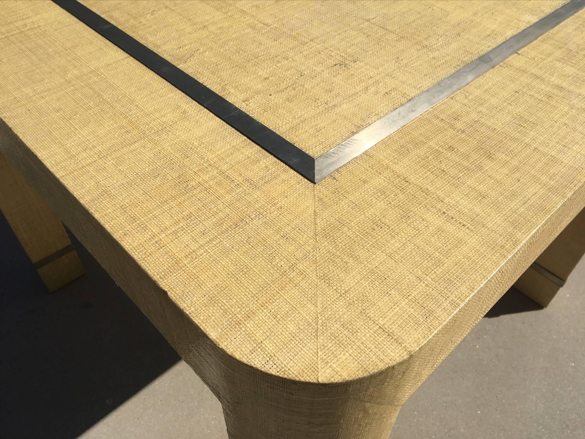 Grasscloth and Brushed Stainless Steel Game Table by The Rudolph ...