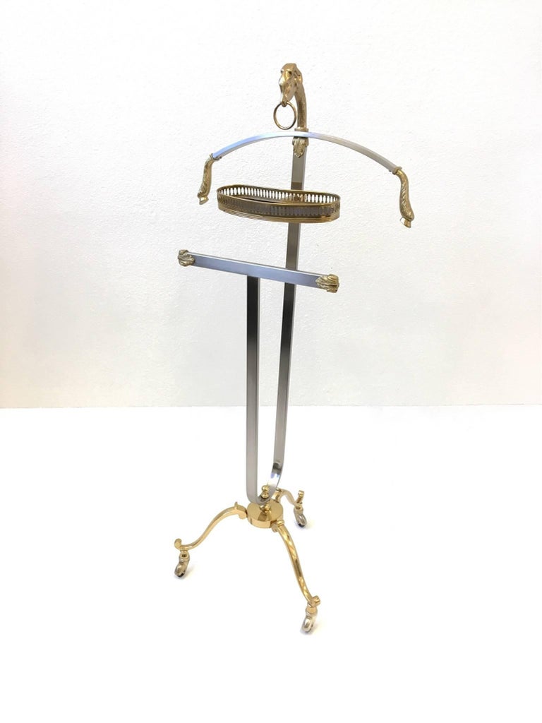 Italian Brass and Brushed Stainless Steel Valet For Sale at 1stDibs