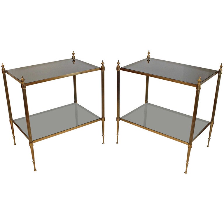 Pair of French Two-Tier Brass Side or End Tables at 1stDibs