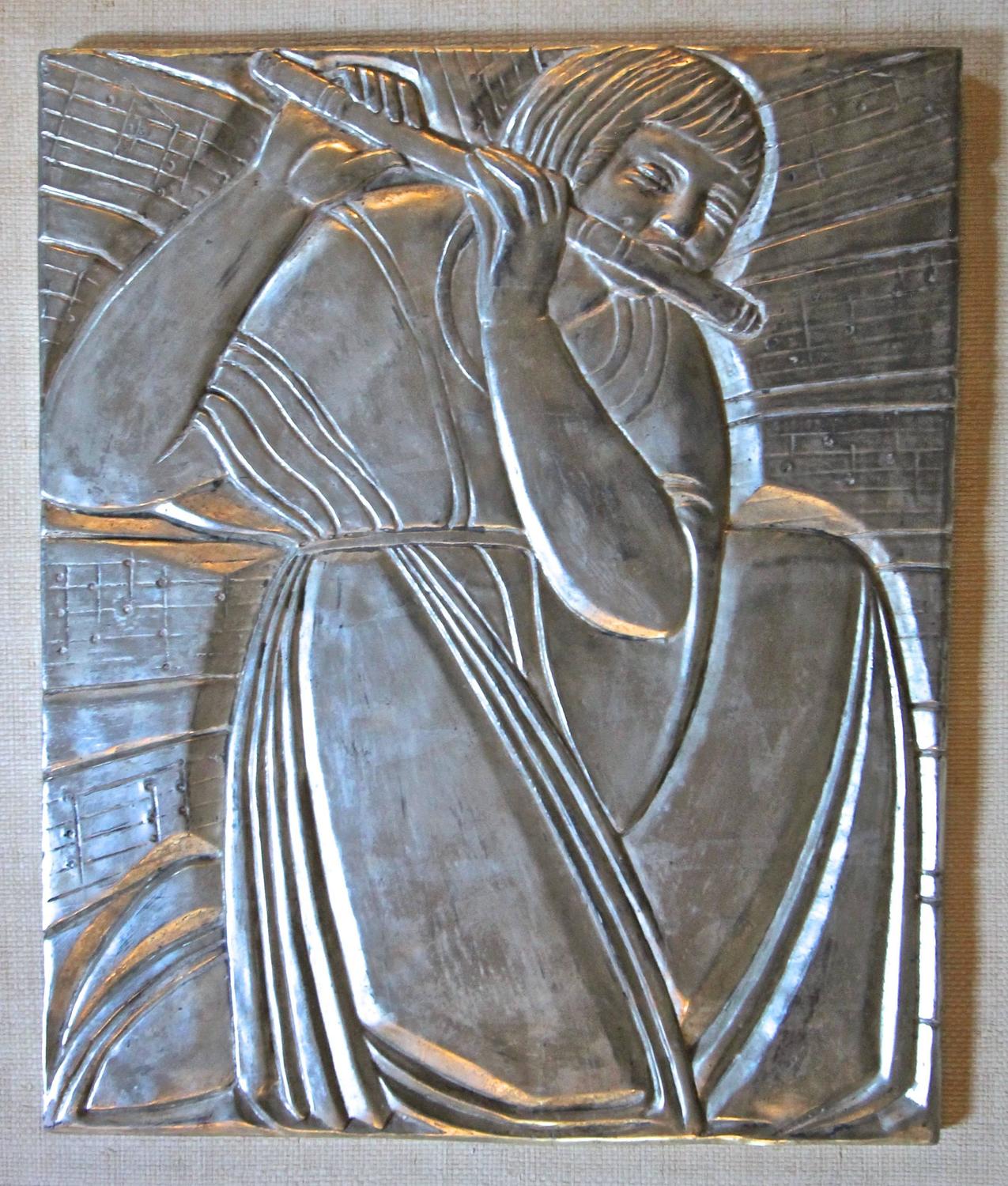 Pair Deco Style Silver Gilt Plaster Relief Wall Panels For Sale at 1stdibs