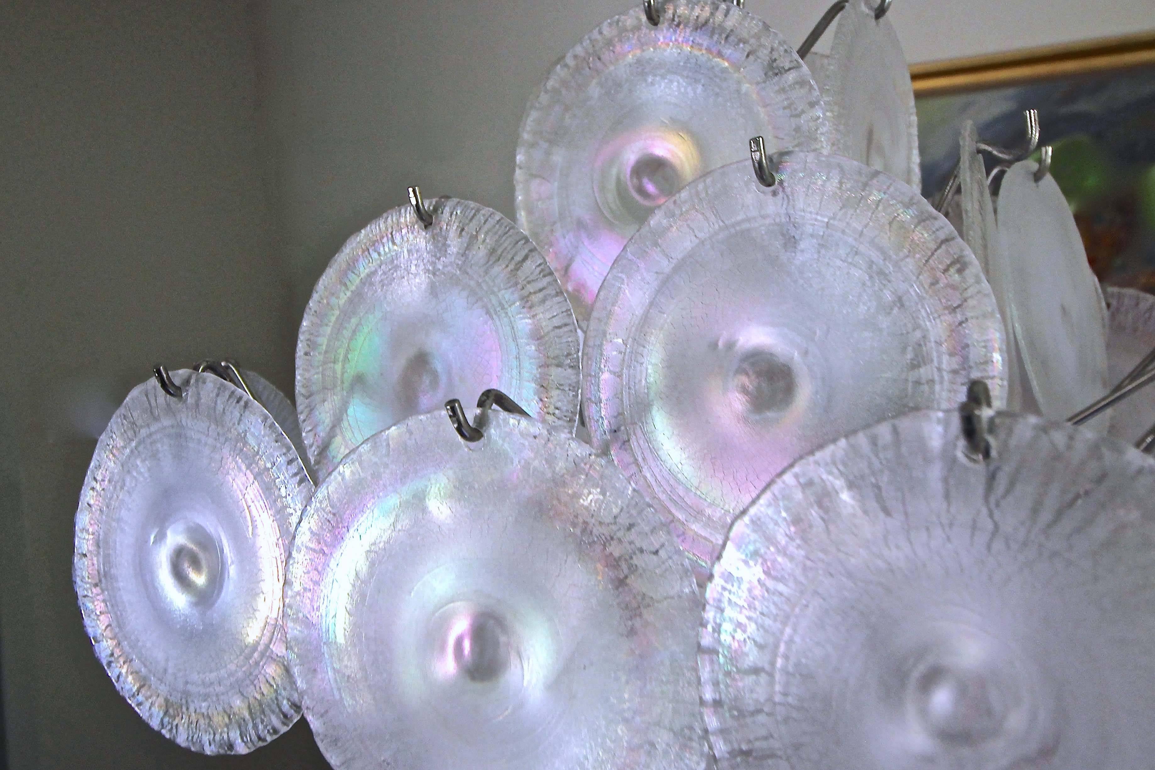 Mazzega Vistosi Murano Iridescent Disc Glass Chandelier For Sale at 1stDibs