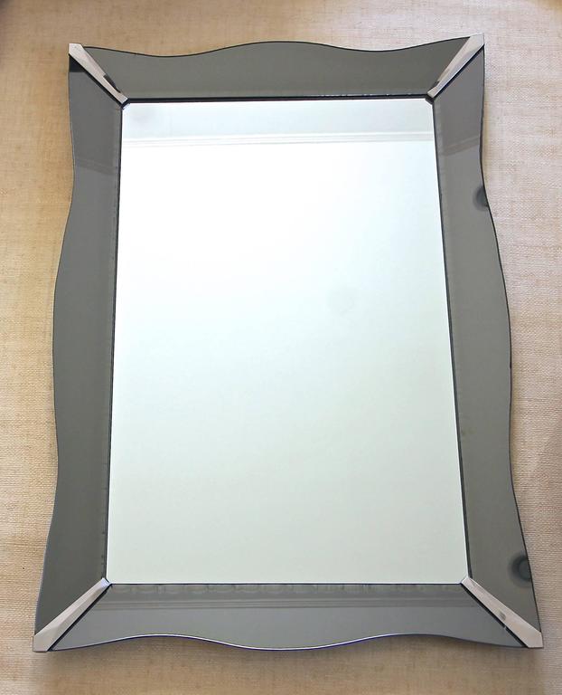 French Style Art Deco Etched Curved Edge Smoke Glass Wall Mirror at 1stDibs